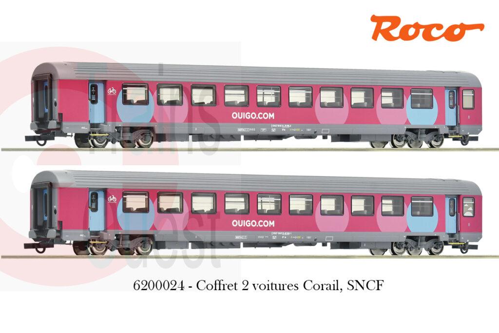 ROCO Coffret 2 Voitures Corail SNCF "Ouigo" (réservation) - Trains Ouest